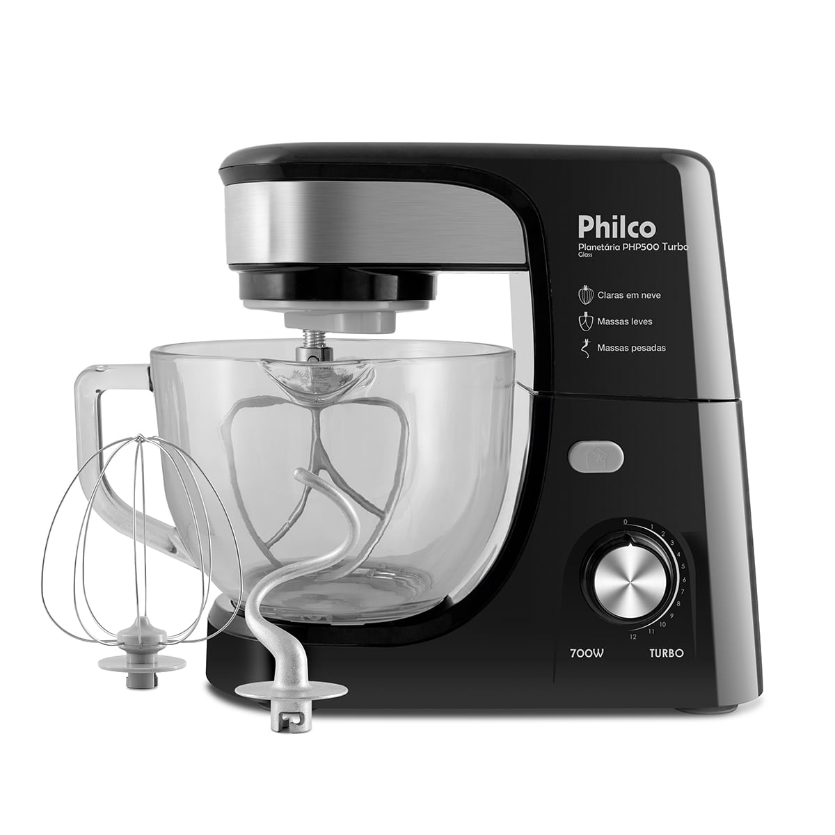 Batedeira Planetária Philco PHP500 Turbo Glass Preta 700W - Camicado